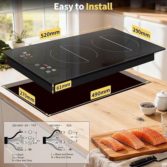Induction Hob 2 Ring, 30CM Electric Hob 3500W, Two Zone Built-in ...