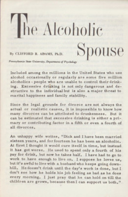 The Alcoholic Spouse by Clifford Adams, Ph.D., Al-Anon, Alcoholics ...
