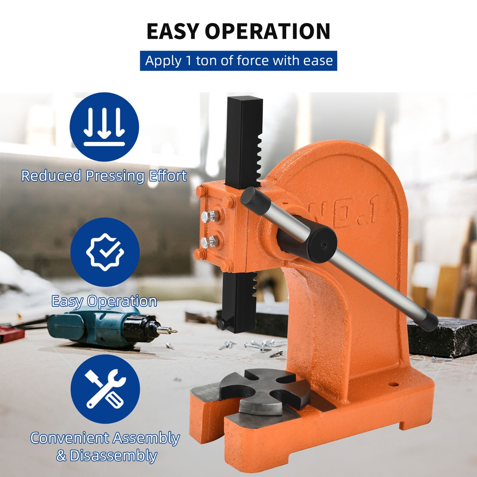 Arbor Press 1 Ton Lever Bench Mountable Bearings Cast Iron Manual ...