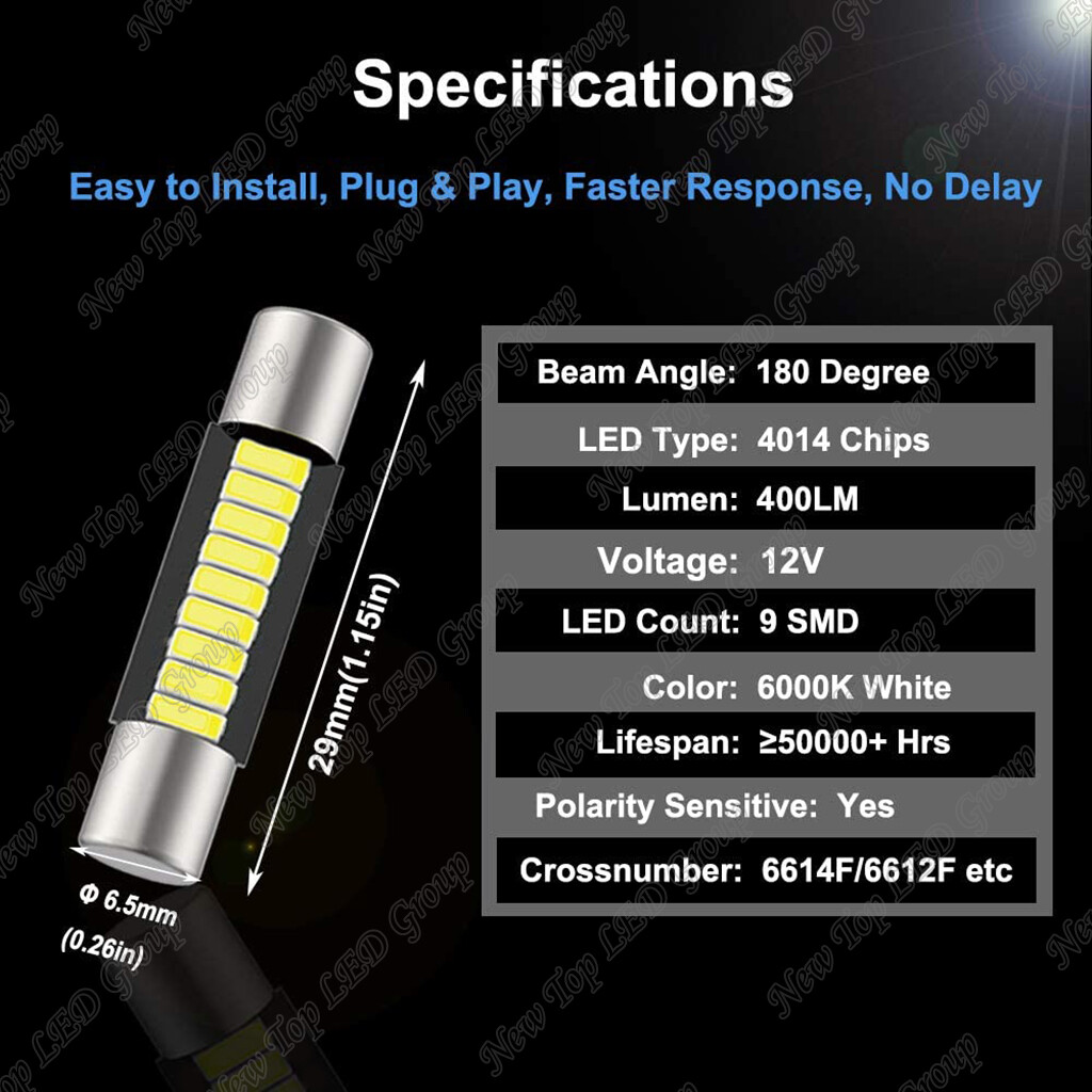 4x White LED 6614F 6641 TS-14V1CP F30-WHP Fuse Visor Vanity Mirror ...