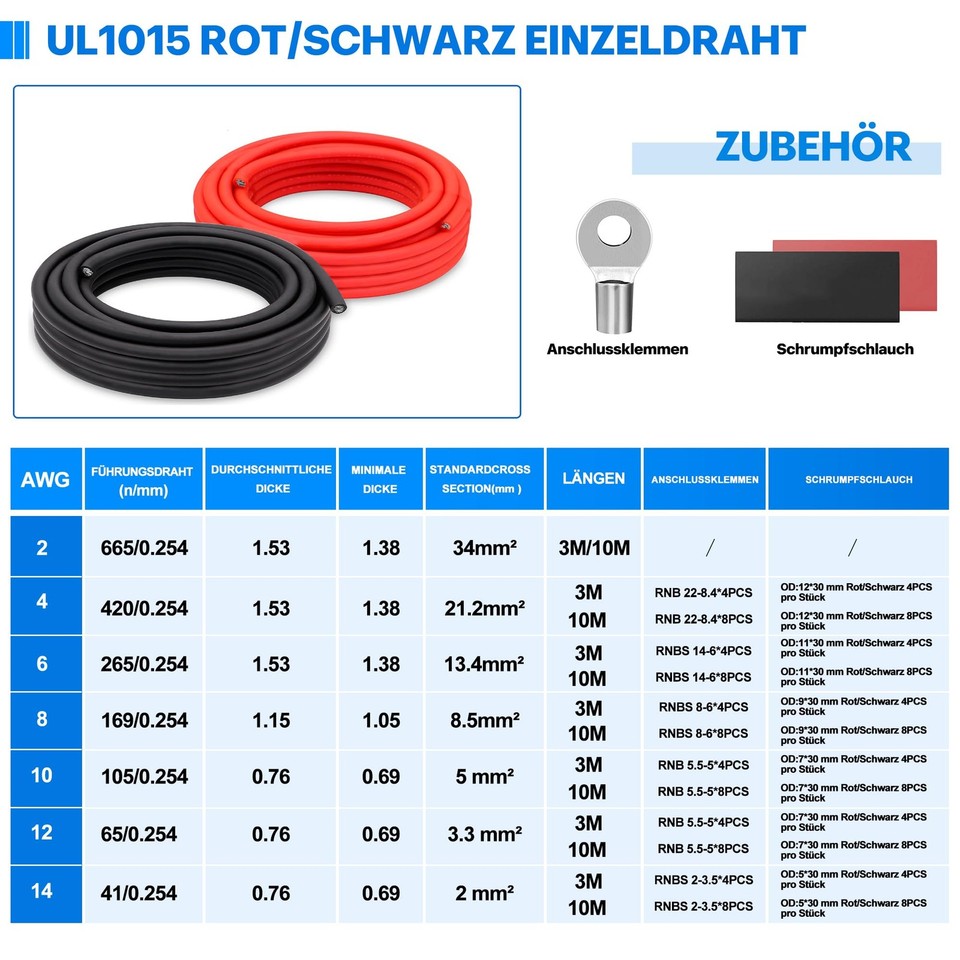 4 AWG Electrical Wire -4 Gauge UL1015 Wire,66Ft Length(33Ft Black and ...