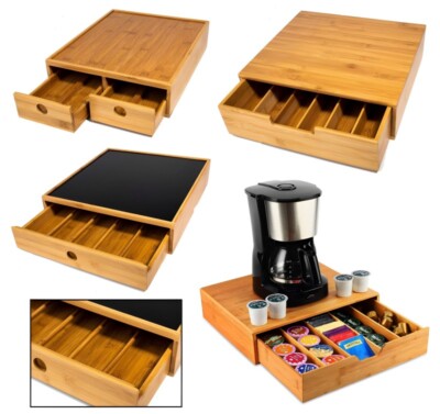 Bamboo tea coffee pod holder machine stand with drawer organizer ...