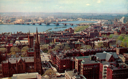 Boston MA-Massachusetts Aerial View City West Boston Bridge Vintage ...