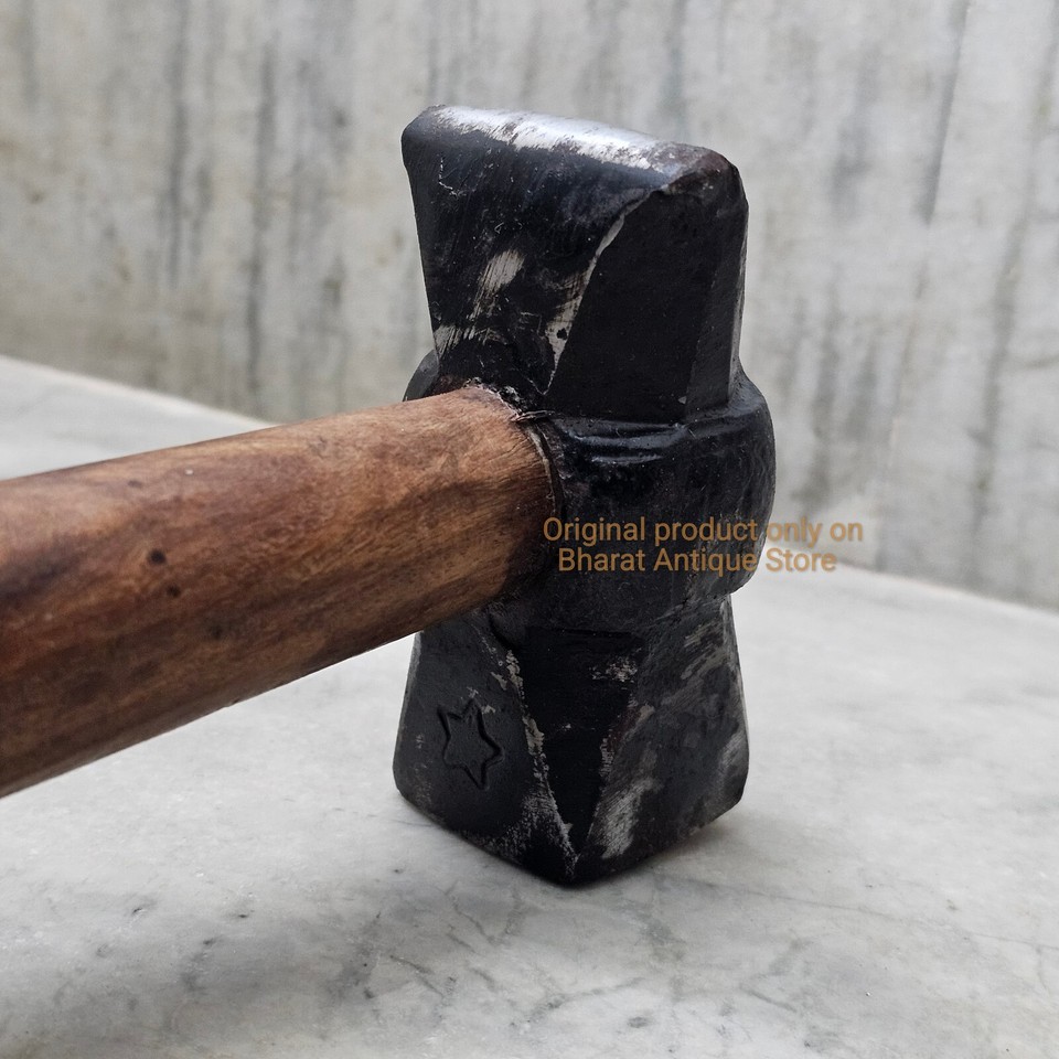 Heavy Black Iron 1.4 Kg Hammer Blacksmith Wooden Handle Collectible ...