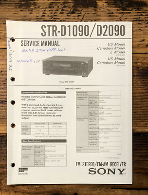 Sony STR-D1090 STR-D2090 Receiver Service Manual *Original* | eBay