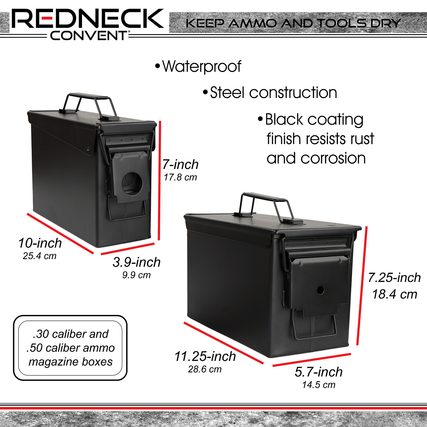 Redneck Convent Metal Ammo Storage Box 2pk - Black .30 and .50 Cal ...