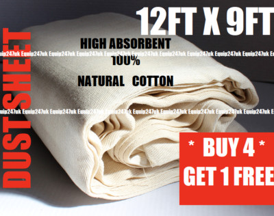 12ft x 9ft LARGE DUST SHEET HEAVY DUTY COTTON TWILL DIY PROFESSIONAL ...