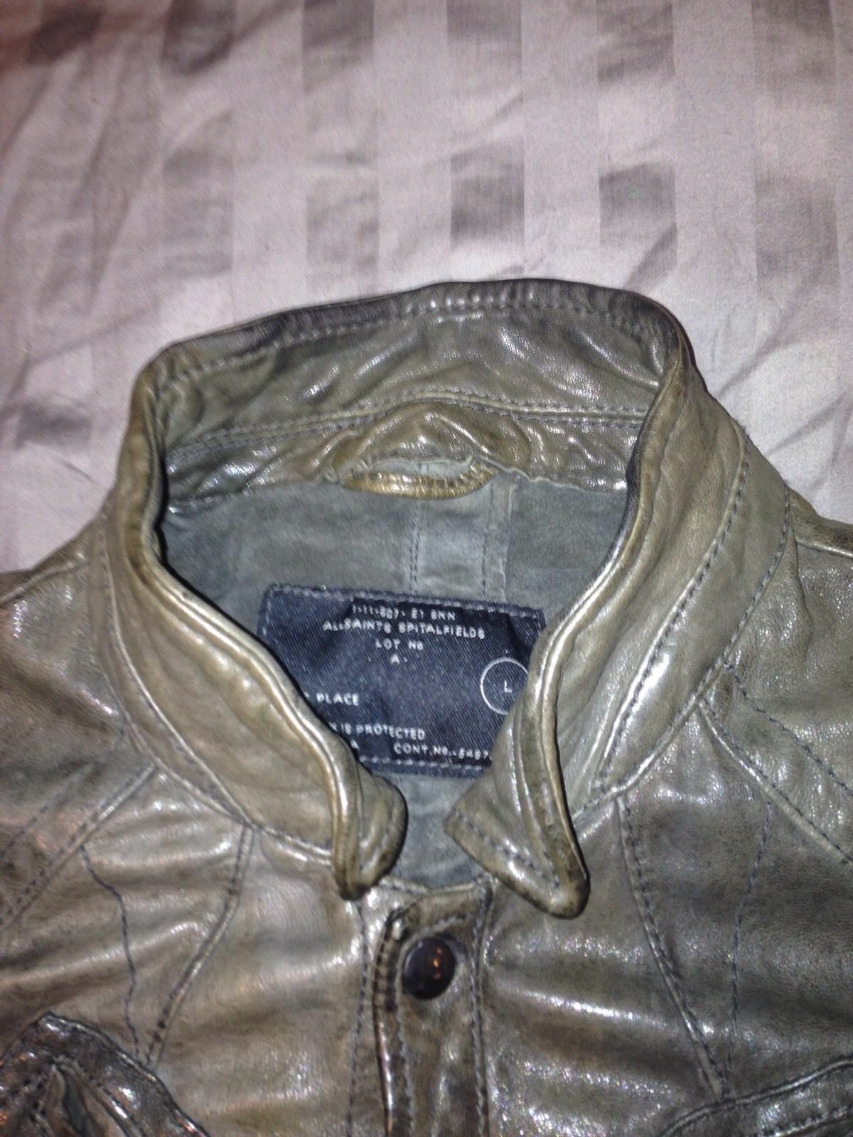 All Saints elephant grey/brown leather coat jacket MS… - Gem