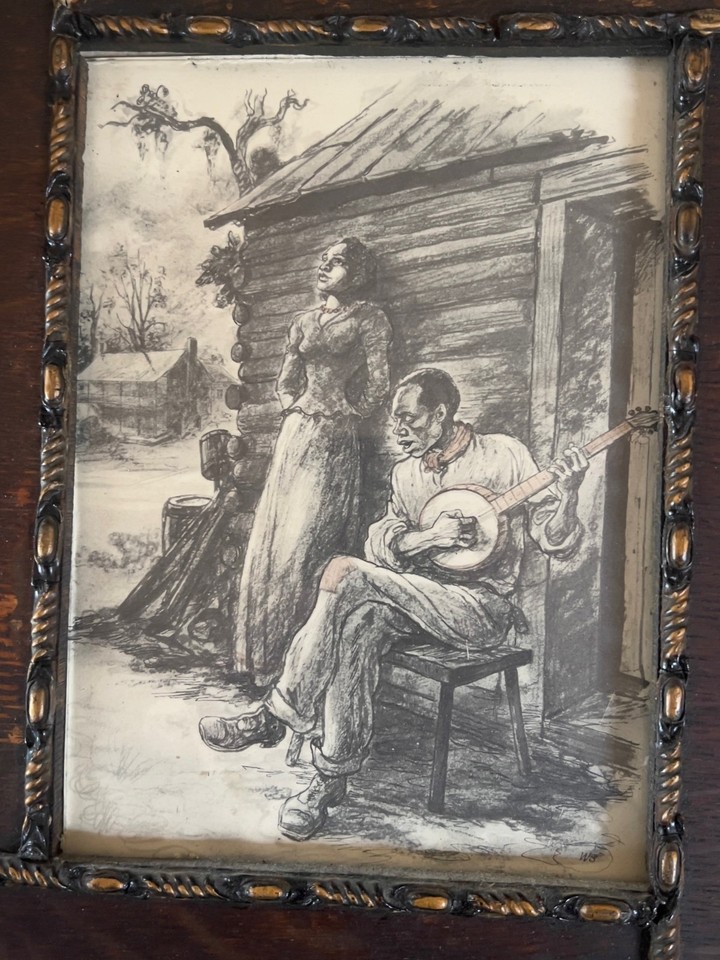 Vintage WPA Style Banjo Player Print in Handcrafted Folk Art Frame | eBay