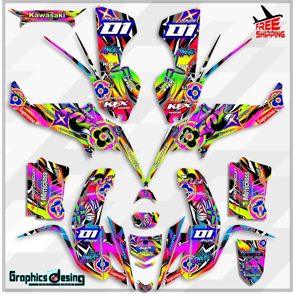 KAWASAKI KFX 400 2003-2008 FULL GRAPHICS KIT DECALS STICKERS ATV FREE ...