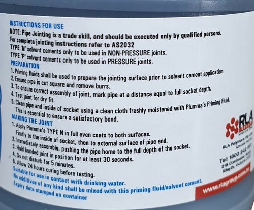 PVC Pipe Adhesive Solvent Cement Blue 125ml Plumbers Glue Drainage ...