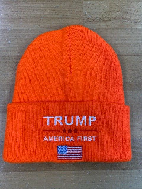 TRUMP AMERICA FIRST Orange Beanie With Embroidered Flag | eBay