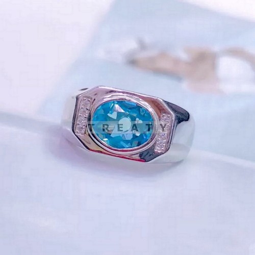 Blue Topaz Oval Cut Gemstone With 925 Sterling Silver Ring For Men's #260 TT | eBay