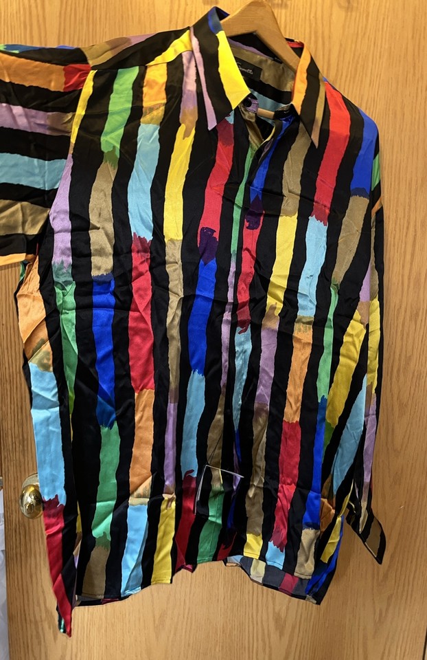 GENELLI 100% PURE SILK Long Sleeve SHIRT / COLORFUL / MEN’S size XXL ...