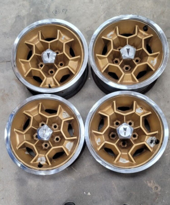 71-76 Pontiac Honeycomb 15x7 Rims Set of 4 & Center Caps & Trim Rings ...