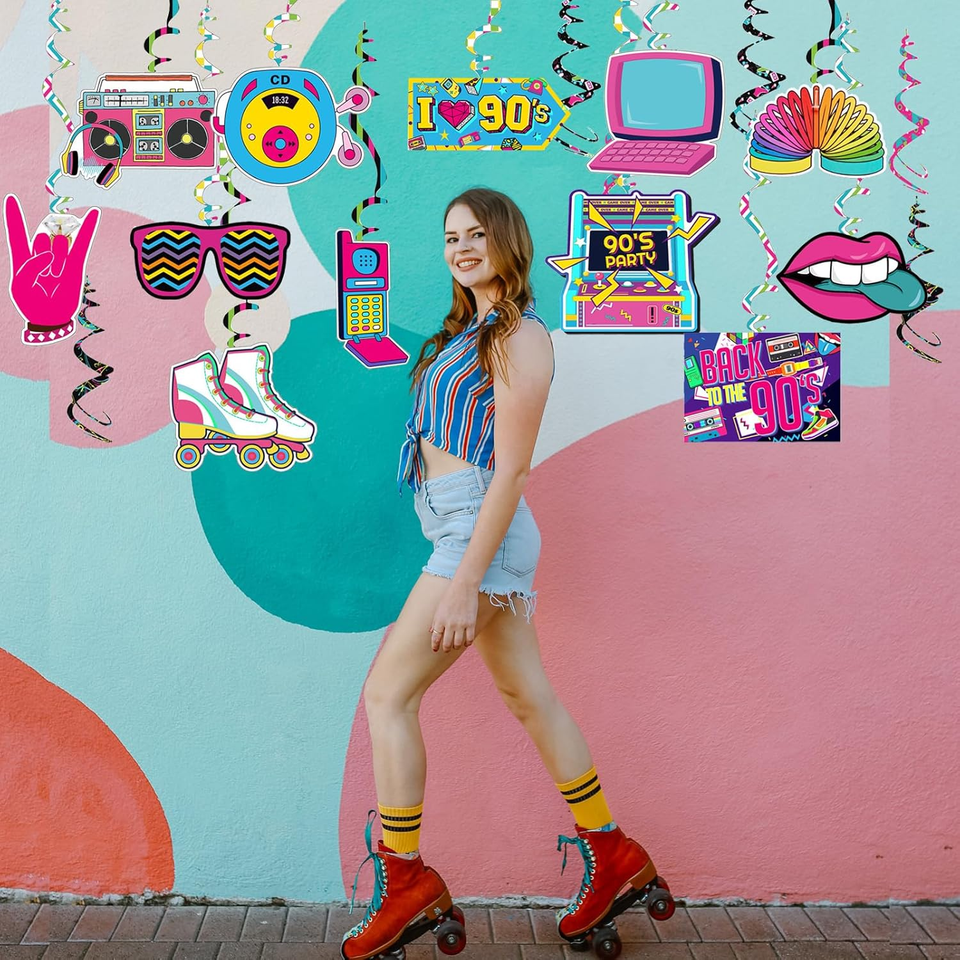 Pre-Assembled Colorful 90S Hip-Hop Hanging Swirls Cutout, Throwback ...