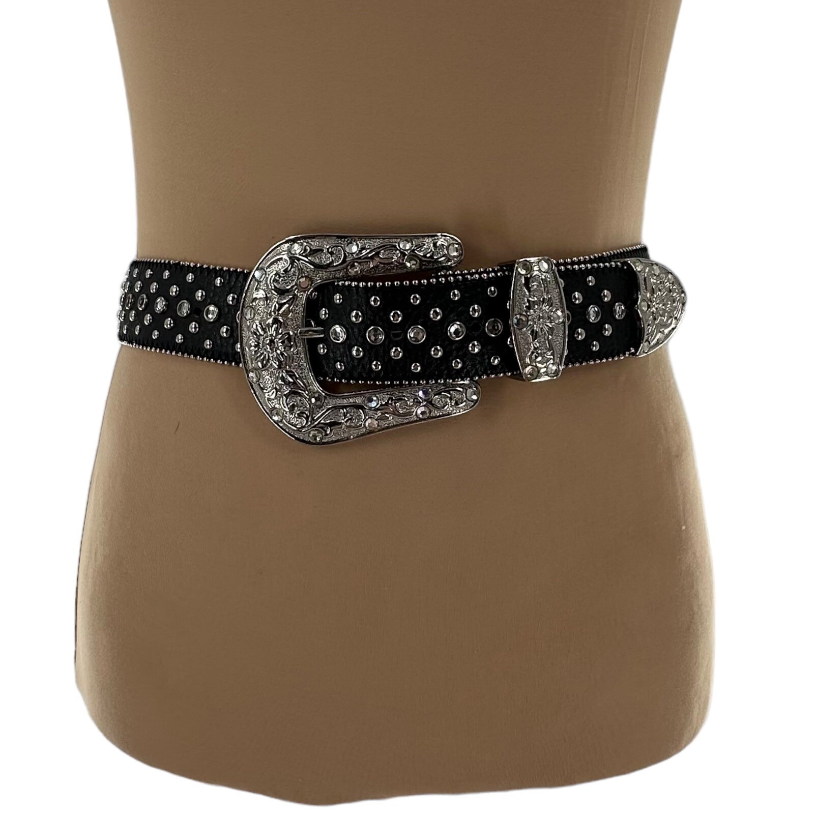 Nocona Western Black Italian Leather Belt Rhinestone … - Gem