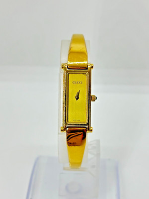 Gucci 1500L Watch Ladies Rectangle Champagne Quartz Gold Used Working ...