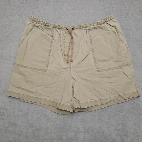 LL Bean Shorts Women Large Beige Sunwashed Canvas Elastic Waist Draw ...