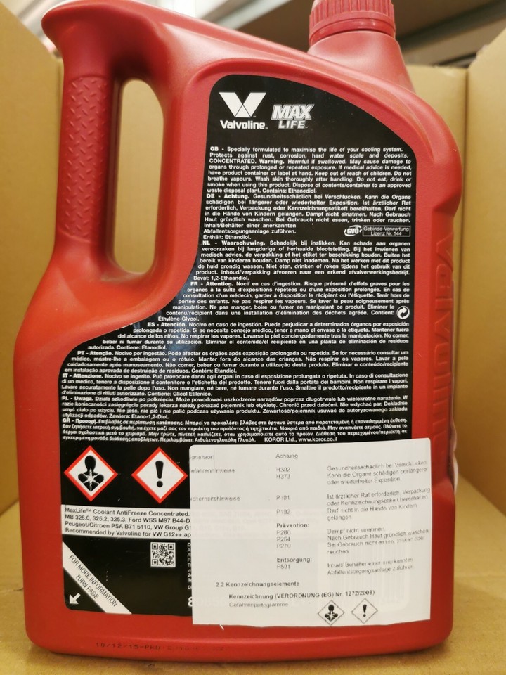 Valvoline MaxLife Concentrate Coolant Antifreeze Coolant 5L G12++ | eBay