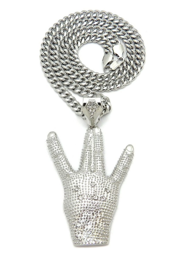 Hip Hop Iced 2Pac West Side Hand Pendant & 6mm 24" Cuban Link Chain ...