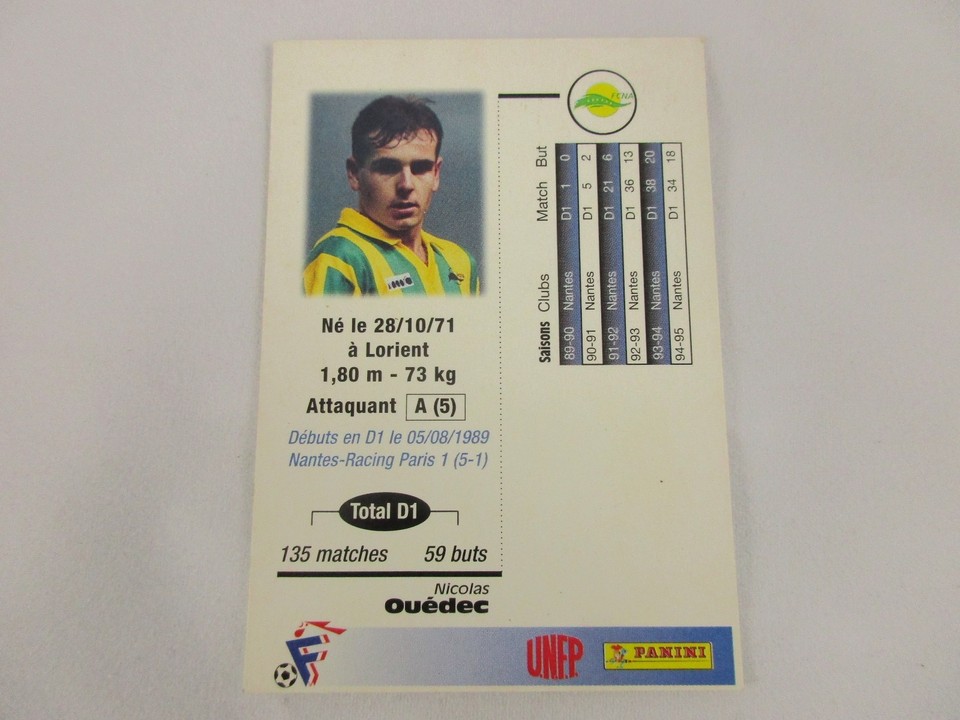 Carte PANINI Official Football Cards France 1996 N°087 Nicolas Ouédec ...