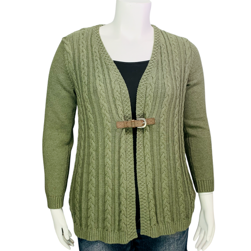 Soft Surroundings Womens Wren Cable Cardigan Buckle Closure Green Size ...