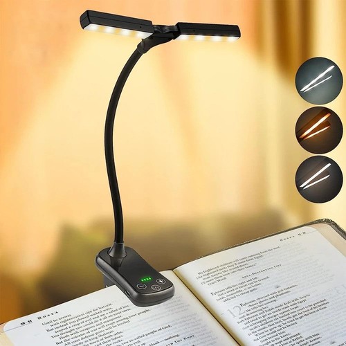 Double Head Reading Lamp Rechargeable LED Lights Clip On Book Light ...