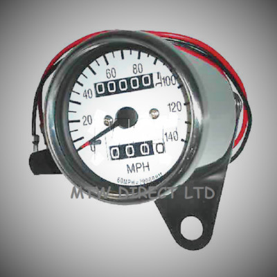 SPEEDOMETER 2:1 MPH WITH TRIPOMETER CHROMED METAL WHITE FACE BRAND NEW ...