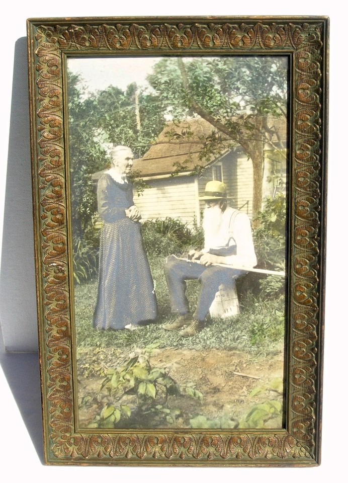 Antique Vintage Hand Colored Photo American Gothic Grandparents Farm ...