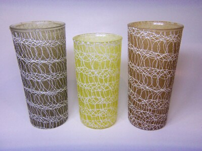3 VINTAGE SPAGHETTI STRING GLASS TUMBLERS - GLASSES NICE | eBay