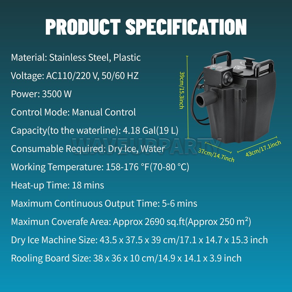 PAIDUN 3500W Dry Ice Fog Machine Low Lying Smoke Roller Board Party ...
