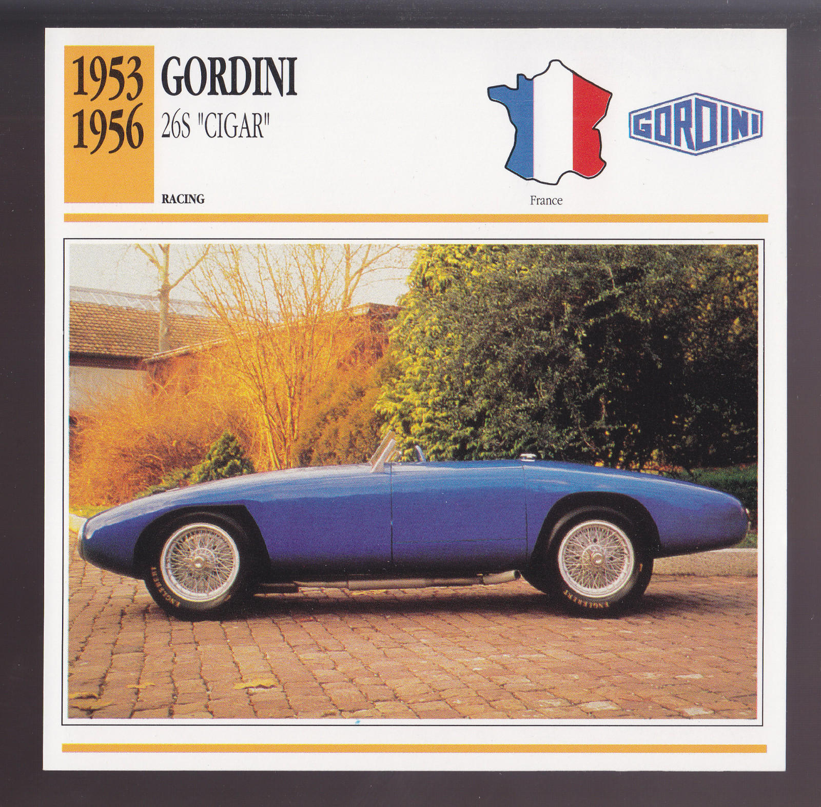 1953-1956 Gordini 26S "Cigar" Race Car Photo Spec Sheet Info CARD 1954 ...