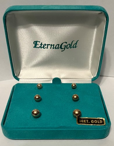 EternaGold 14K Yellow Gold Ball Stud Earrings (S/3) (1.54g) | eBay