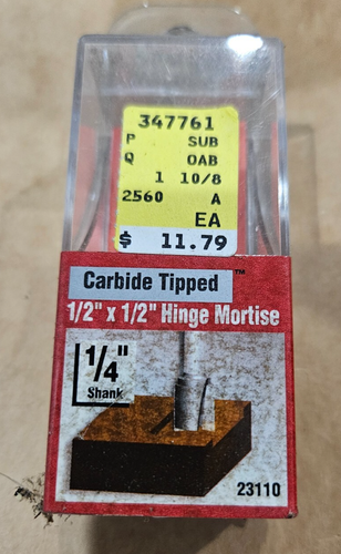 Vermont American Router Bit - CARBIDE TIPPED 1/2" X 1/2" HINGE MORTISE ...