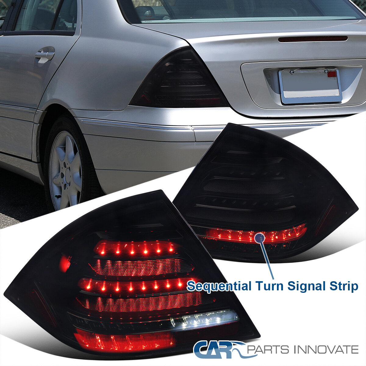 Fits 2001-2004 Mercedes-Benz W203 C-Class Black Smoke Tail Lights LED ...