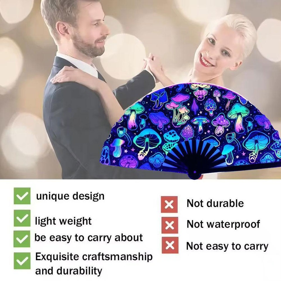 Large Rave Folding UV Reactive Fabric ~ Loud Clack Rib 1x ~ Fans Bamboo ...