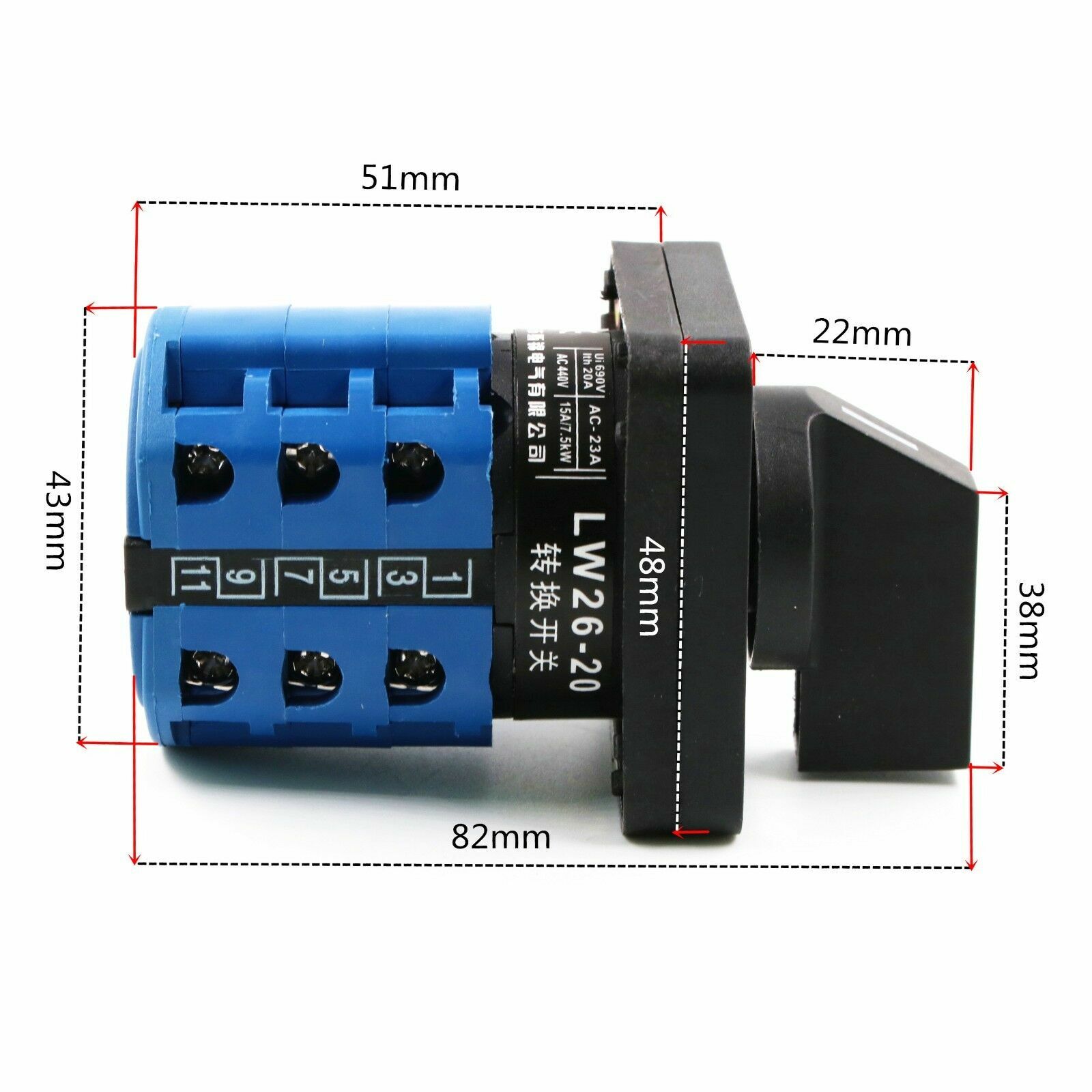 Milling Machine 3 Section Import Forward Reverse Switch LW26-20 The ...