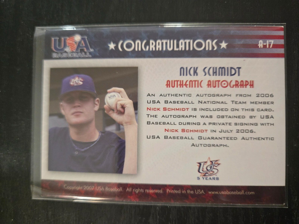2007 USA Baseball National Signature Blue Ink #D /275 Nick Schmidt #A-17 Auto | eBay