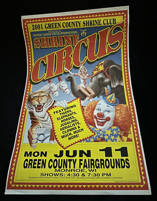 2001 2003 Shrine Circus Poster Green County Monroe WI Wisconsin 14" x ...