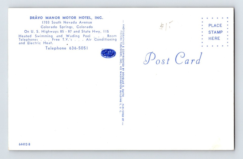 Postcard Colorado Springs CO Bravo Manor Motor Hotel MotelPool 1960s ...
