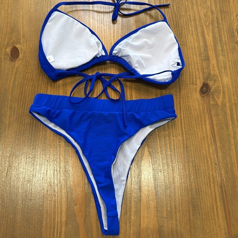 blue triangle top with mesh long sleeve shirt bikini 3 piece NWOT XL ...