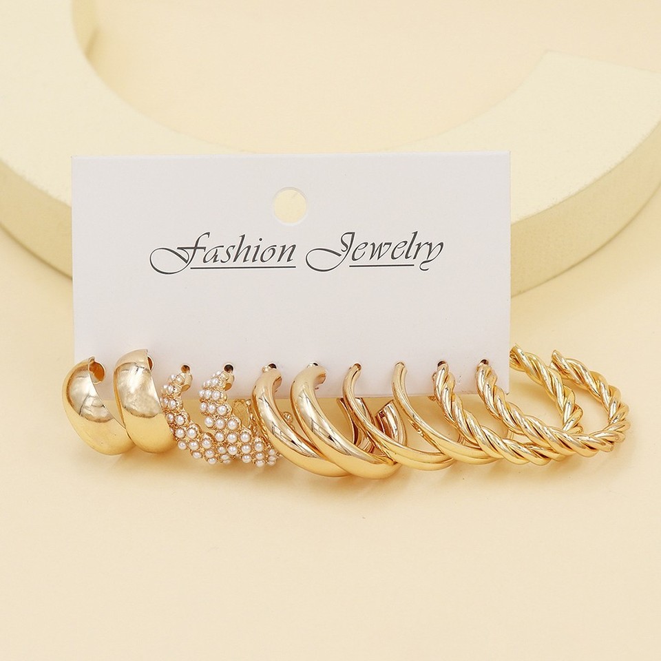 Gold Circle Pearl Earrings Set Lightweight Metal Jewelry for Daily and ...