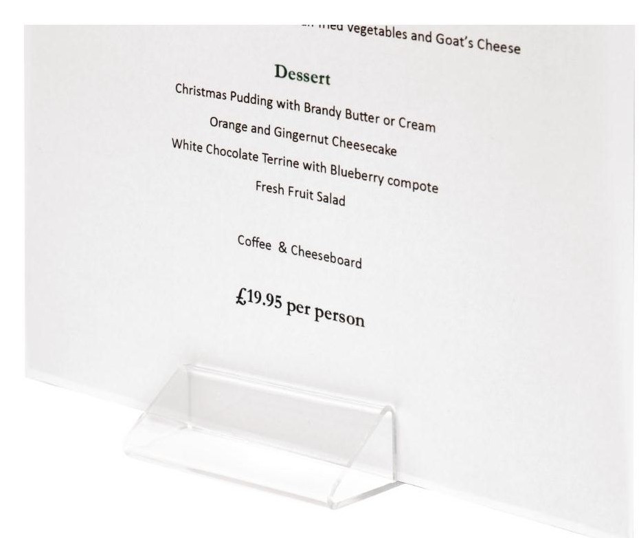Plastic Menu Holder Tent Type Clear Perspex Card Holder A4 A5 68mm Wide ...