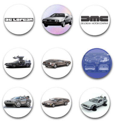 25mm BUTTON BADGES X9 FEATURING THE CLASSIC DELOREAN | eBay UK