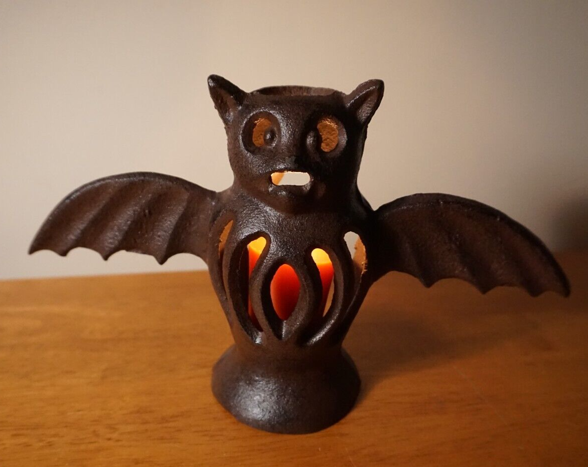 Big Rustic Gothic Cast Iron Bat Candle Holder Halloween Haunted House ...
