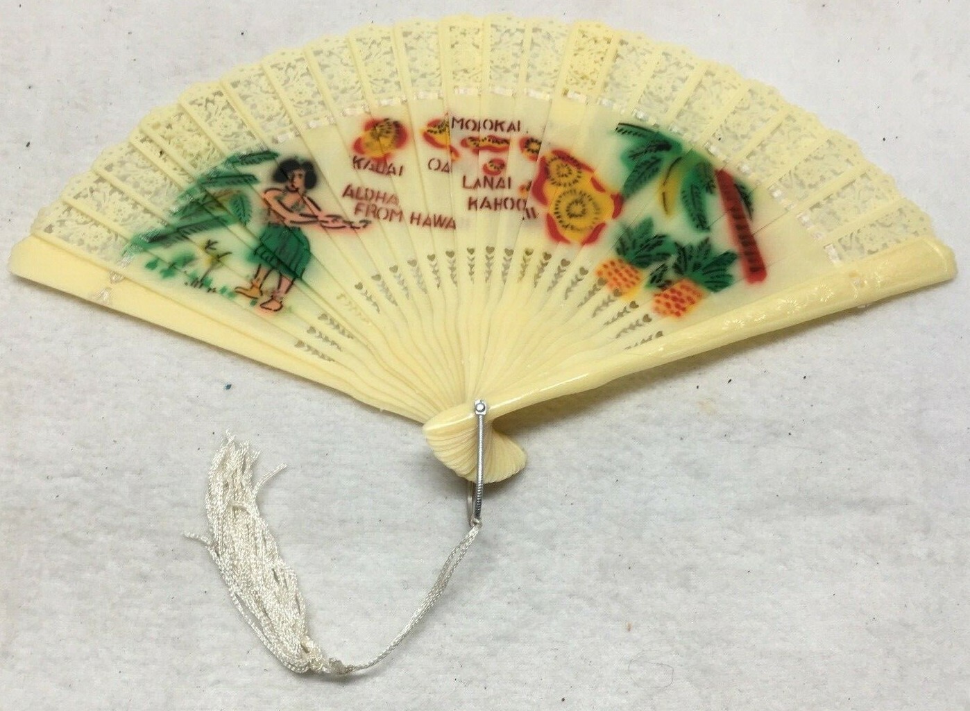 Fan Hand Painted Hawaiian Hawaii Islands Celluoid i… - Gem