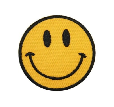 Small Smile Patch Iron On medium yellow round happy face 60's 70's kids ...