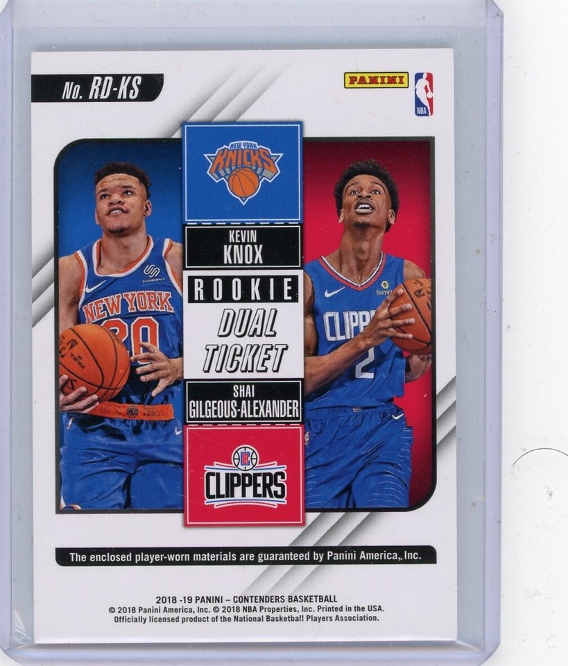 2018-19 Panini Contenders Dual Ticket Dual Relic #RD-KS Shai Gilgeous ...