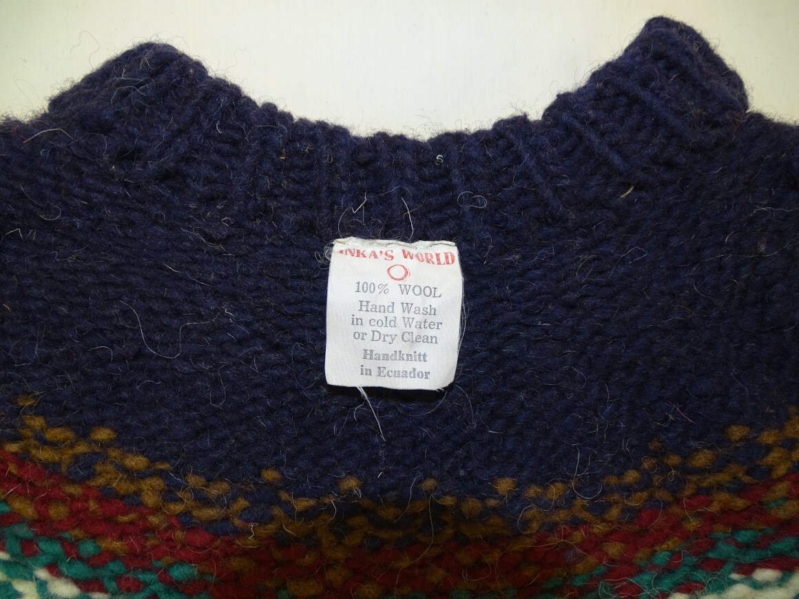 Ecuador Wool Sweater Hand Knit Wave Pattern Heavy !00… - Gem